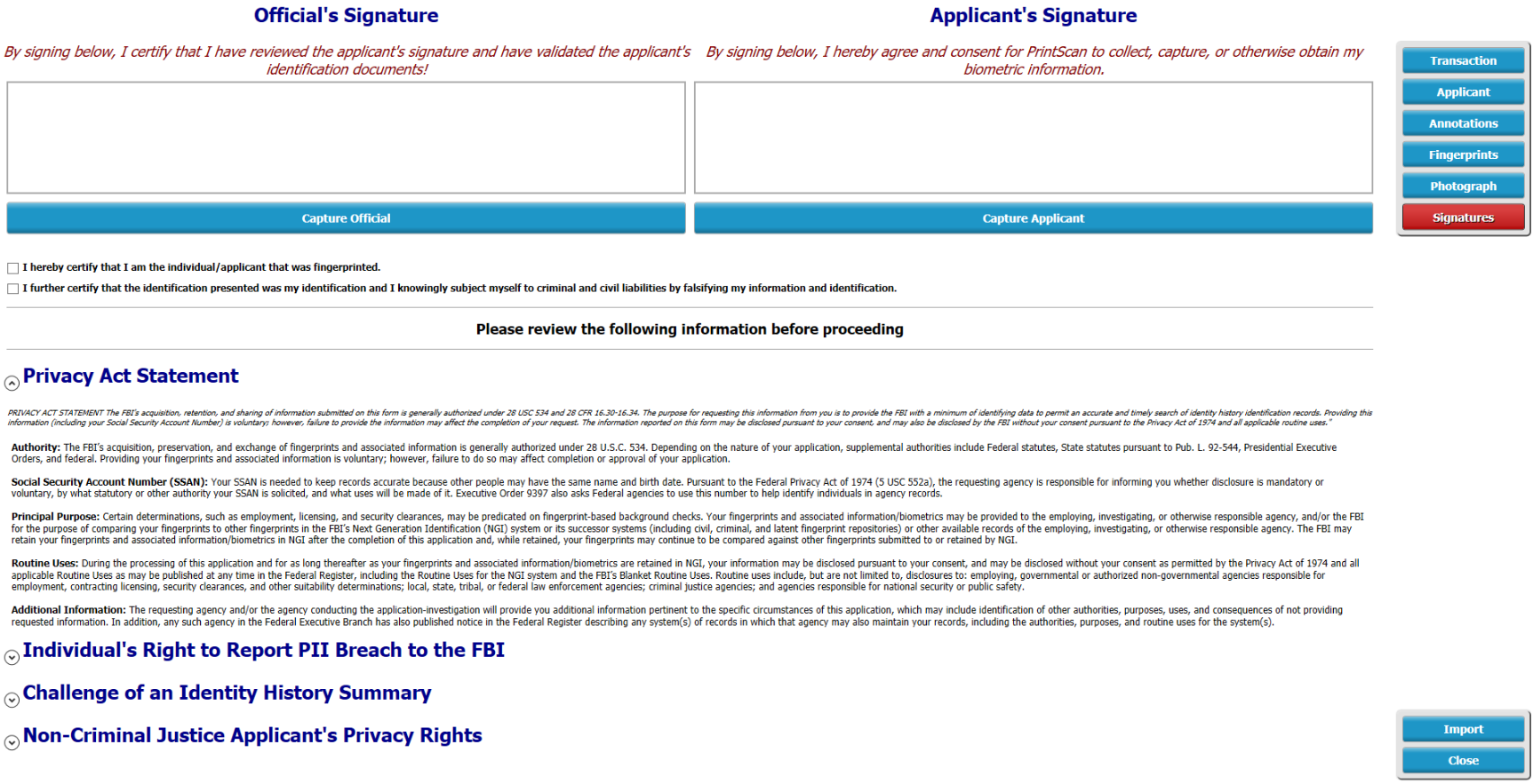 ServiceConnect - PrintScan - Fingerprint Card